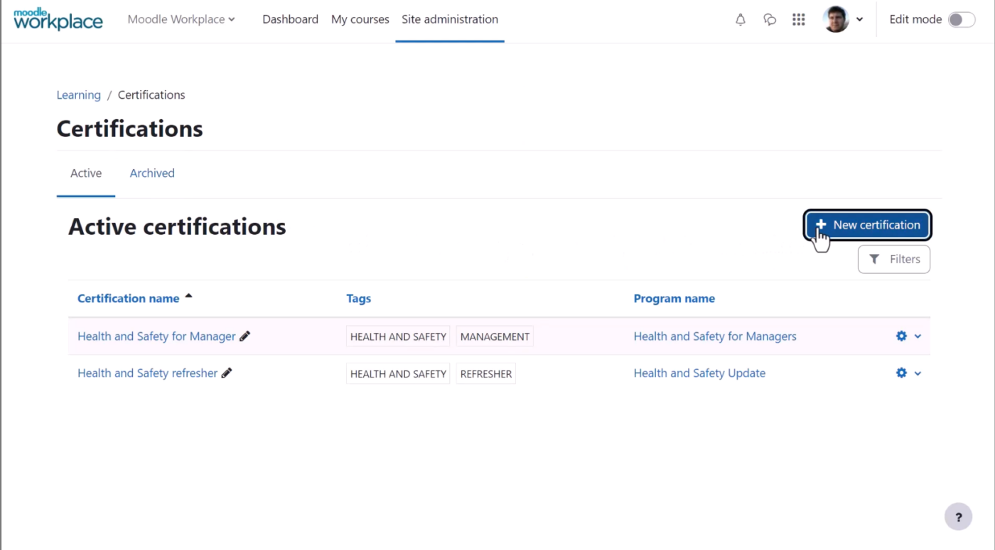 Using Certifications with Moodle Workplace 4.0
