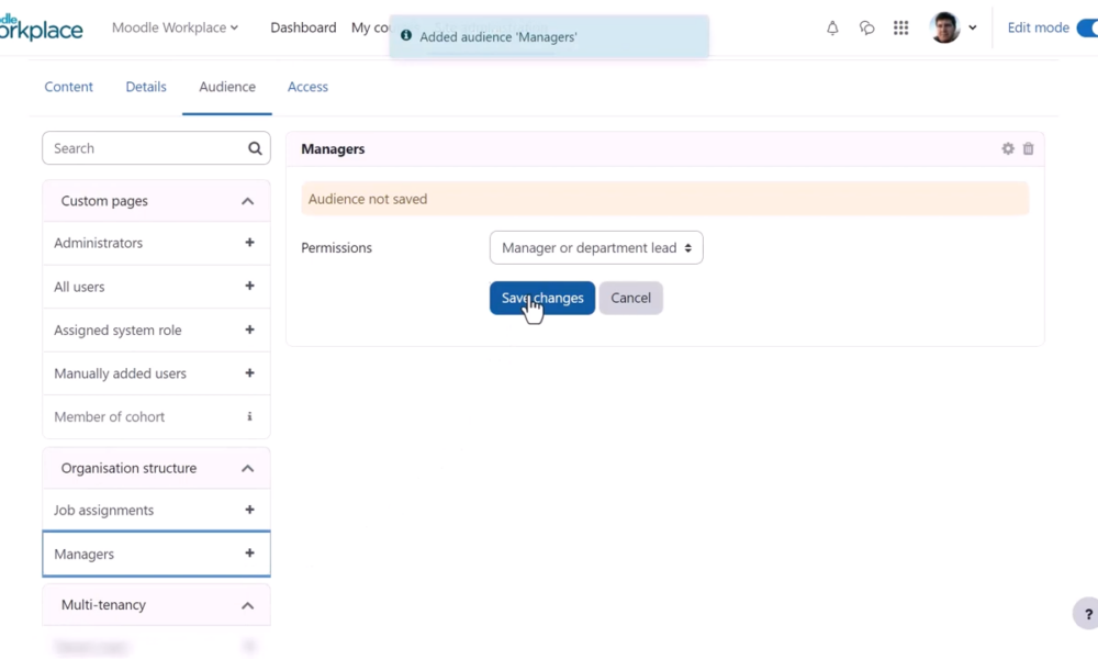 Create and edit custom pages with Moodle Workplace 4